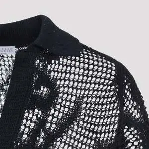 Brunello Cucinelli Crocheted Linen Polo With Floral Embroidery And Sequins