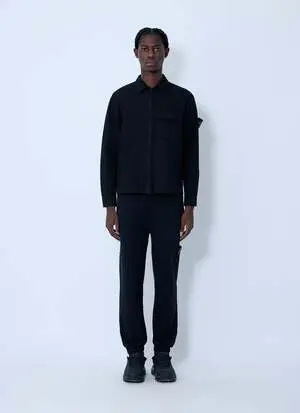Stone Island Cotton Zip-up Shirt With Compass Patch - Black