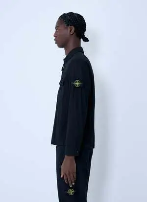 Stone Island Cotton Zip-up Shirt With Compass Patch - Black