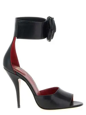Valentino Garavani Drip Rose Embellished Leather Sandals - Black