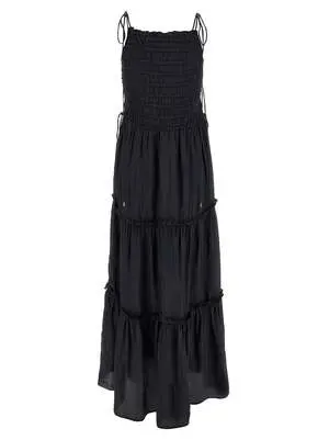 GANNI Smocked Viscose Maxi Dress