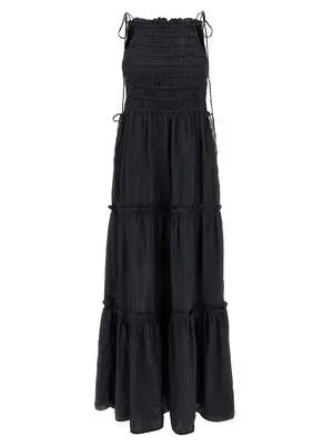 GANNI GANNI Smocked Viscose Maxi Dress Gray