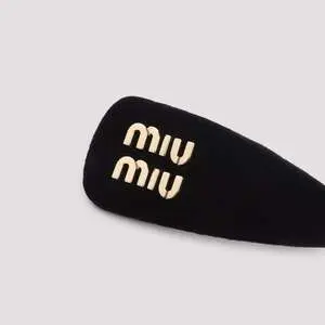 Miu Miu Velvet Hair Pin With Gold Tone Logo