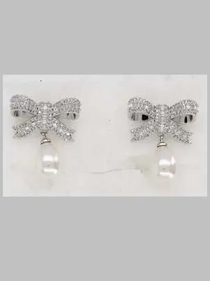 SELF-PORTRAIT Pearl, Bow, And Crystal Drop Earrings