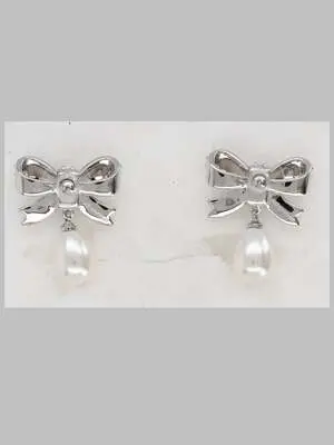 SELF-PORTRAIT Pearl, Bow, And Crystal Drop Earrings