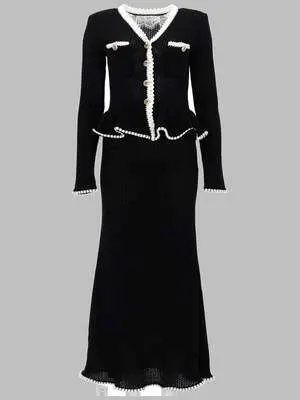 SELF-PORTRAIT Knit Midi Dress With Lace And Ruffle Inserts