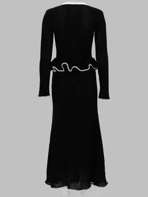 SELF-PORTRAIT Knit Midi Dress With Lace And Ruffle Inserts