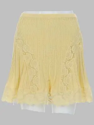 SELF-PORTRAIT Perforated Knit Mini Skirt - Yellow