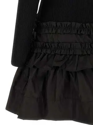 GANNI Rib Knit Polo Mini Dress With Ruffled Skirt