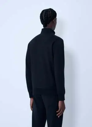Stone Island Cotton Knit Zip-up Sweater With Compass Patch - Black
