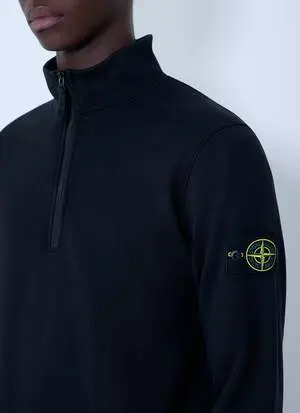 Stone Island Cotton Knit Zip-up Sweater With Compass Patch - Black