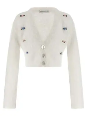 Alessandra Rich Cropped Mohair Cardigan With Embroidery - White