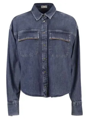 Brunello Cucinelli Cropped Denim Shirt With Patch Pockets - Multicolor