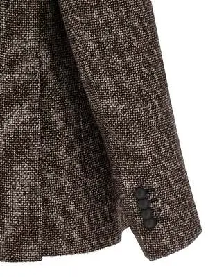 Tagliatore Double-breasted Peak Lapel Blazer In Micro Patterned Virgin Wool Blend