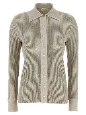 Magda Butrym Ribbed Viscose Knit Cardigan With 3d Decorations - Gray