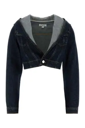 Alaïa Cropped Denim Jacket With Hood - Blue