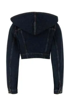 Alaïa Cropped Denim Jacket With Hood - Blue