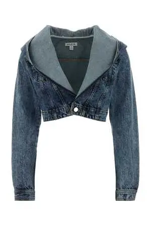 Alaïa Cropped Denim Jacket With Hood - Blue