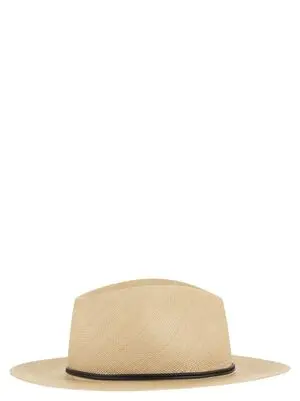 Brunello Cucinelli Straw Fedora Hat With Embellished Leather Band - Cream