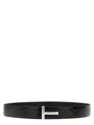 TOM FORD TOM FORD Reversible Crocodile Effect Leather Belt Brown