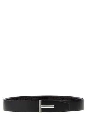 TOM FORD Reversible Crocodile Effect Leather Belt - Brown