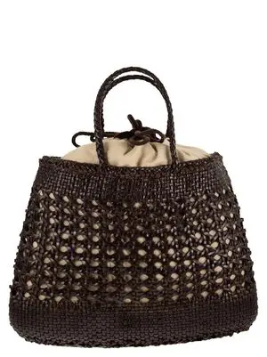 Dragon Diffusion Braided Leather Bucket Bag - Brown