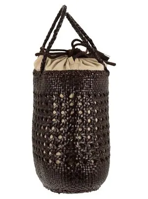 Dragon Diffusion Braided Leather Bucket Bag - Brown