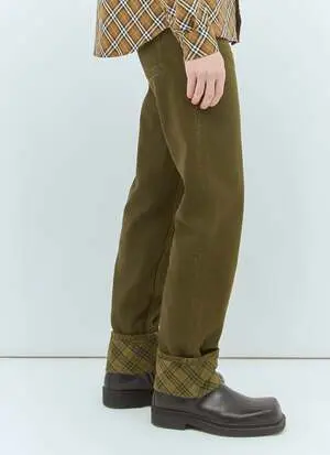 Burberry Cotton Twill Pants With Check Motif Cuffs
