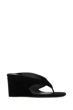 Alaïa Suede Thong Wedge Mules - Black