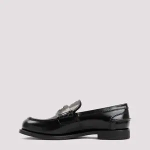 Miu Miu Leather Loafers With Metal Plaque - Black