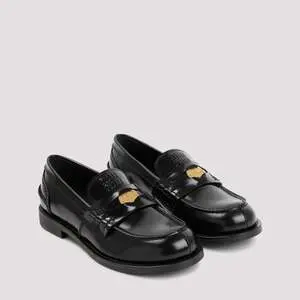Miu Miu Leather Loafers With Metal Plaque - Black