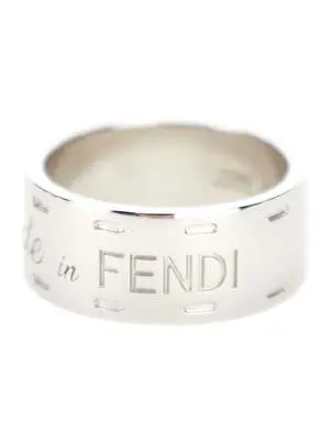 Fendi Silver Tone Engraved Brass Band Ring