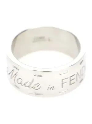 Fendi Silver Tone Engraved Brass Band Ring - Multicolor