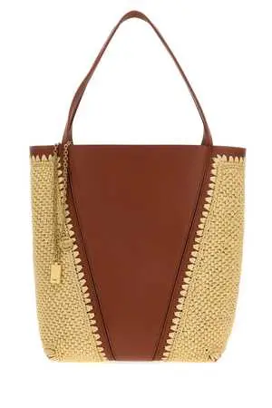 CHLOÉ CHLOE Two-Tone Raffia And Leather Shopping Bag