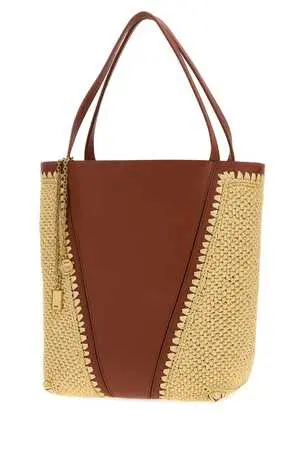 Chloé Two-tone Raffia And Leather Shopping Bag - Multicolor