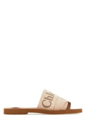 Chloé Beige Linen Woody Slides - Brown