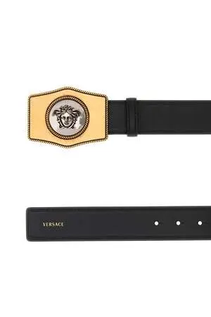 Versace Leather Belt With Medusa Buckle - Black