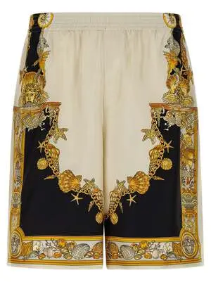 Versace Twill "coral Theatre" Print Wide Leg Bermuda Shorts - Multicolor