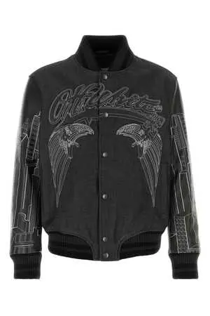 Off-White Leather And Denim Bomber Jacket - Black