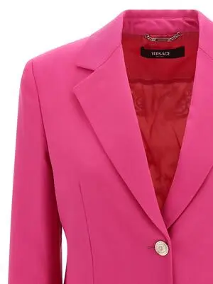 Versace Single-breasted Stretch Wool Gabardine Blazer With Medusa Detail - Pink