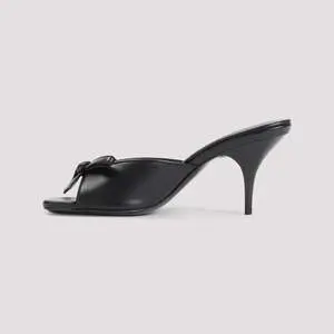 Miu Miu Lamb Leather Stiletto Slippers With Bow Detailing