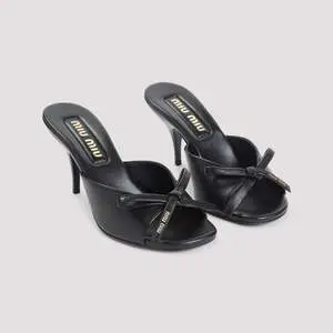 Miu Miu Lamb Leather Stiletto Slippers With Bow Detailing