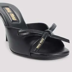 Miu Miu Lamb Leather Stiletto Slippers With Bow Detailing