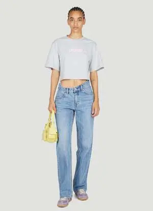 Rabanne Logo Print Cropped T-shirt - Gray