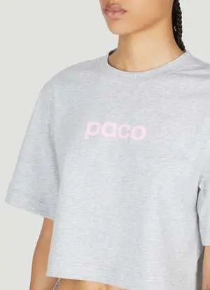 Rabanne Logo Print Cropped T-shirt - Gray