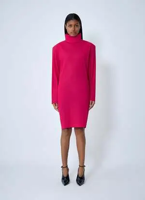 Saint Laurent High Neck Long Sleeve Dress - Red