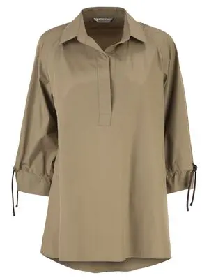 Max Mara MAX MARA Oversized Cotton Poplin Blouse With Leather Drawstring Cuffs Yellow