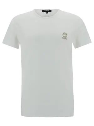 Versace Crew Neck T-shirt With Medusa Print On The Front In Stretch Cotton For - Multicolor