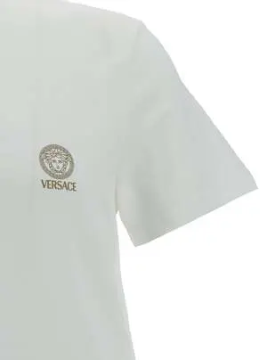 Versace Crew Neck T-shirt With Medusa Print On The Front In Stretch Cotton For - White