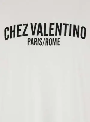 Valentino Garavani Chez' Crewneck T-shirt With Maxi Logo Print On The Front In Cotton - White
